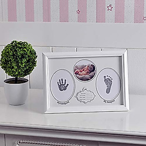 GTweyre Baby Picture Frame Handprint and Footprint Kit First Year Keepsake Photo White Wooden Make Baby Registry Baby Boy Stuff Newborn Baby Shower Gifts, Baby Footprint Kit, Nursery Decor