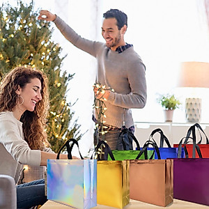 cabzymx 14 pcs Glossy Gift Bags Sets, 12.6 x 4.7 x 11 In Non-woven Reusable Party Bags with Sturdy Base, Mixcolor Goodie Bags Bulk for Birthdays, Weddings, Easter, Holiday, Party- 7 Colors