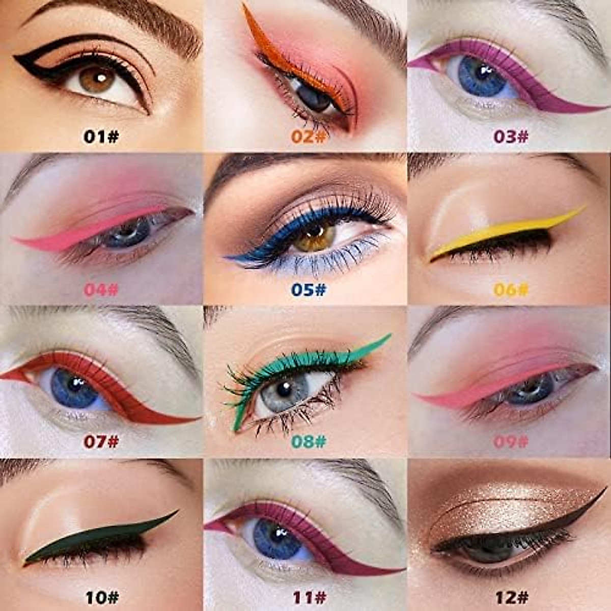 Rechoo 12 Colors Eyeliner Matte Liquid Eye liner Set for Eye Makeup, Colorful Waterproof Superstay Long Lasting Quick Dry Eye Liners Pencil (12 Rainbow Colors)