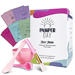 Pamper Day - Jelly Masks for Facials, Peel Off Face Mask Bundle Kit, Jelly Mask Facial Kit for Skin Care, Spa Mask Set With 10 Fruit Peel Masks, Silicone Brush, Mixing Bowl, Spatula, & Measuring Spoon
