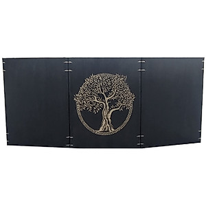 DND Dungeon Master Screen Engraved Maple Wood Three-Panel DM Screen with Initiative Tracker Slot for D&D and RPGs (Tree of Life), Black