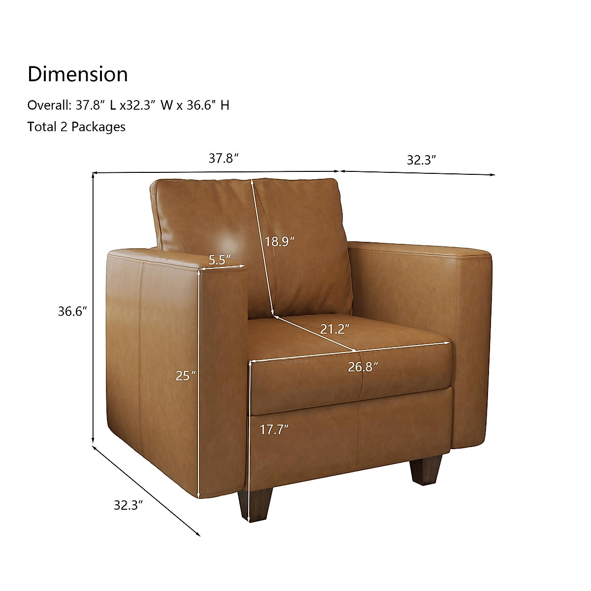 EASE MOOSE Modular Sectional Accent Chair with Storage Seat, Faux Leather Armchair Modern Single Sofa Club Chair for Living Room
