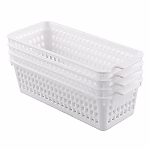 Saedy 4-Pack Slim Storage Basket, Plastic Organized Baskets, White