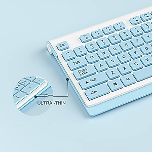 Wireless Keyboard Mouse Combo, MageGee V650 Quiet Full Size 2.4G Ultra-Thin Wireless Keyboard and Mouse Set with Number Pad for Windows, Desktop, Laptop, PC, White Blue