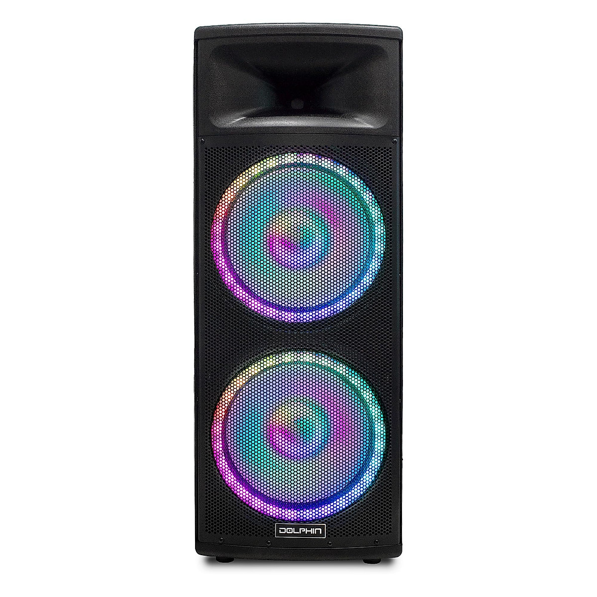 Dolphin SPX-280BT - Powerful DEEP BASS | Dual 15" Woofers, 6500W - Bluetooth Cabinet PA Speaker System with LED Light Show, Ground Shaker, Wireless Mic