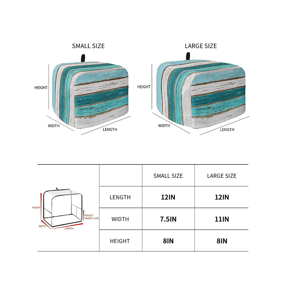 2 Slice Toaster Cover, Bread Machine Cover Vintage Farm Teal Ocean Aqua Green Blue Wood Grain Kitchen Appliance Dust Cover with Top Handle Fingerprint Protection Lightweight Kitchen Toaster Cover