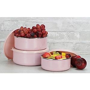 Reston Lloyd Calypso Basics Storage 6 Piece Enamel on Steel Bowl Set, Small, Pink