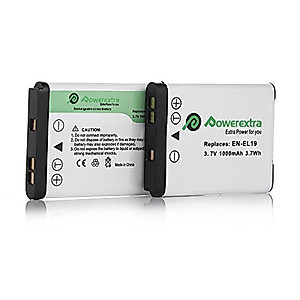 Powerextra EN-EL19 batteries + Charger Compatible with Nikon A100, Coolpix S33, S100, S3200, S3300, S3500, S3600, S4100, S4200, S4300, S5200, S5300, S6500, S6600 S6800 S6900 S7000, Sony NP-BJ1 DSC-RX0