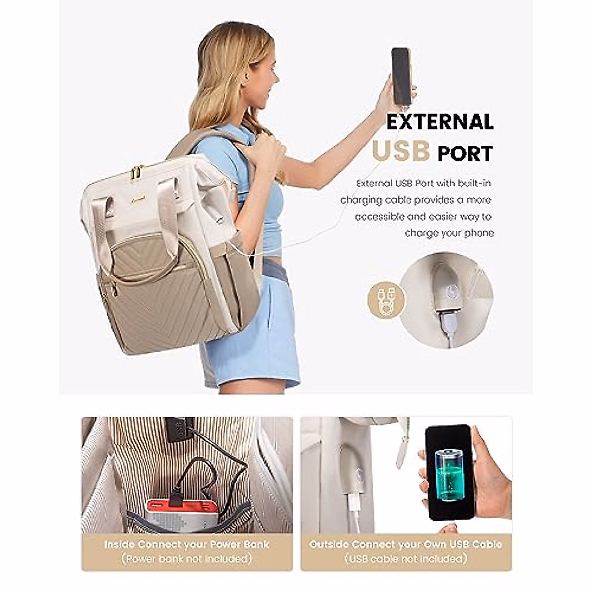 LOVEVOOK Laptop Backpack for Women, 15.6 Inch Work Laptop Bag，Waterproof Teacher Nurse Bag with USB Port,Fashion Travel Bag Business Computer Backpack Purse