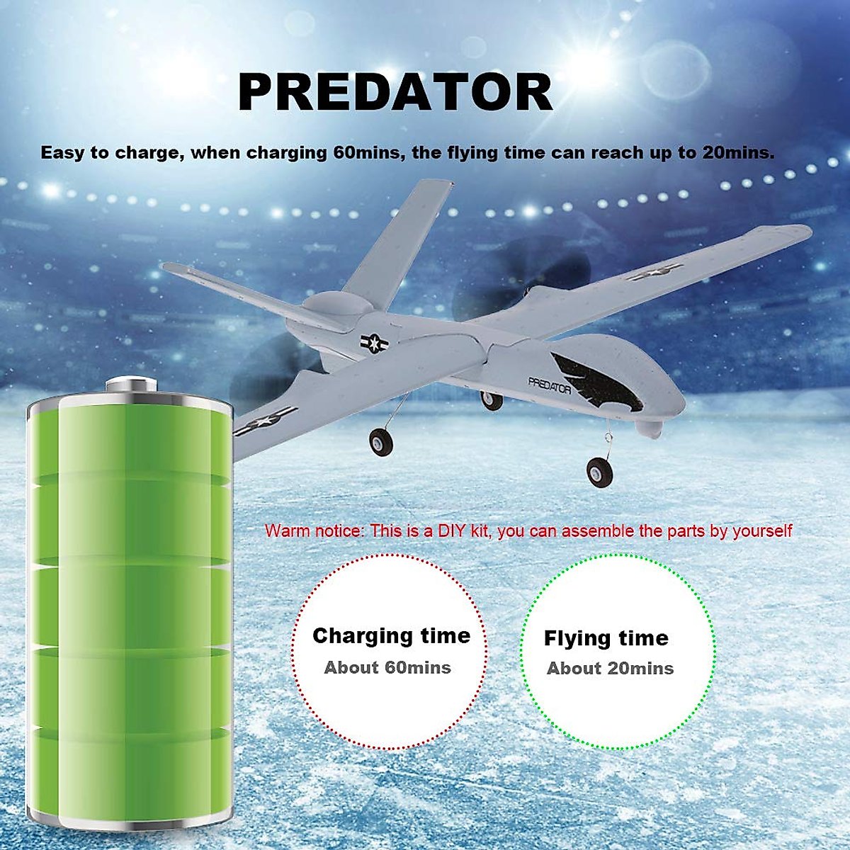 GoolRC Z51 Predator RC Plane, 2.4Ghz 2 Channels Remote Control Airplane with 3-Axis Gyro, Foam Hand Throwing RC Aircraft Glider with 660mm Wingspan, DIY Kit Toys for Kids Beginners