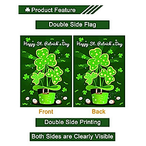 St Patricks Day Garden Flag, 12.5 x 18 inch Green Hat/Shamrock St Patrick's Day Garden Flag Decorative, Double Sided Printing Green Parade Holiday Outside Décor for Yard Farmhouse