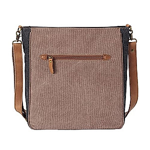 ANNGOTI Canvas & Cowhide Shoulder Bag for Women, Vintage Style with Genuine Leather, Handmade Print Crossbody Bag with Zipper Top & Adjustable Strap