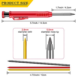 Outus Solid Carpenter Pencil for Construction and Refills with Built in Sharpener, Long Nosed Deep Hole Mechanical Pencil Marker Marking Tool for Scriber Woodworking Architect Carpenter (39 Pieces)