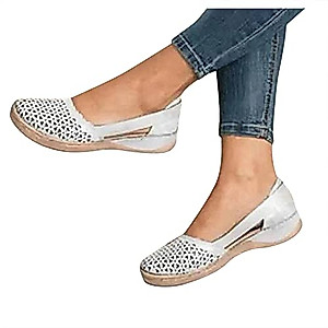 KHIIen Women's Peep Toe Bow Straps Slingback Cut Out Espadrilles Platform Wedge Sandals