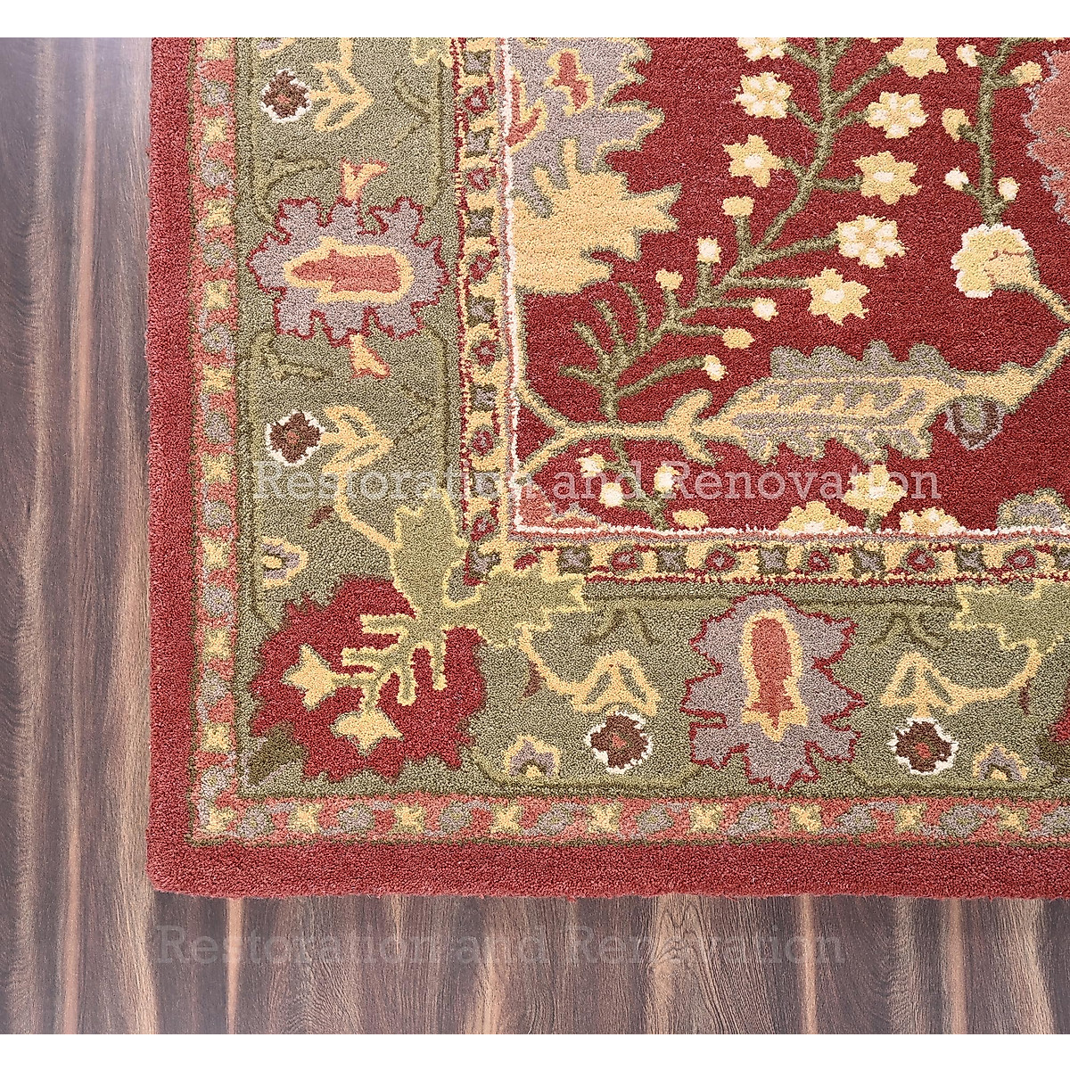 Restoration and Renovation Traditional Handcrafted Area Rug, Classic Oriental Pattern, Premium Wool, Rich Red & Gold with Floral Accents, 8x10 Feet - Living Room Bedroom Carpet (Rust, 6' x 9')