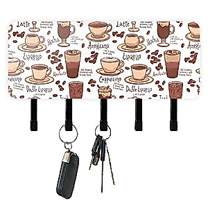 J JOYSAY Cups Coffee Keyholders for Keys Wall Mounted Key Rack with 5 Hooks Key Hooks Organizer Rack Mail Holder for Entryway Kitchen Home Decoration, 7.1 X 4.1in