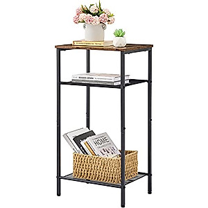 Hoctieon 3 Tier End Table, Telephone Table, Narrow Side Table with Storage, Nightstand for Small Spaces, Metal Frame, For Living Room, Bedroom, Sofa Couch, Hall, Easy Assembly, Rustic Brown