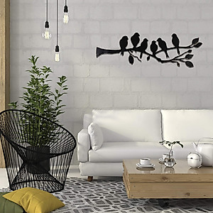 Ridota Metal Wall Art Decor, 6 Birds on the Branch Metal Art Wall Decor Hanging for Indoor Outdoor Home Garden, 24 x 7.5 Inch