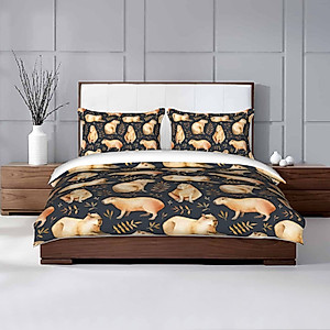 YILAD Capybaras Bedding Set Comforter Cover Twin Size Duvet Cover Soft for Boys Girl Bedroom 3 Piece 2 Pillow Shams