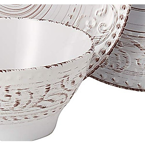Elama Embossed Stoneware Ocean Dinnerware Dish Set, 16 Piece, Seashell and White Sand