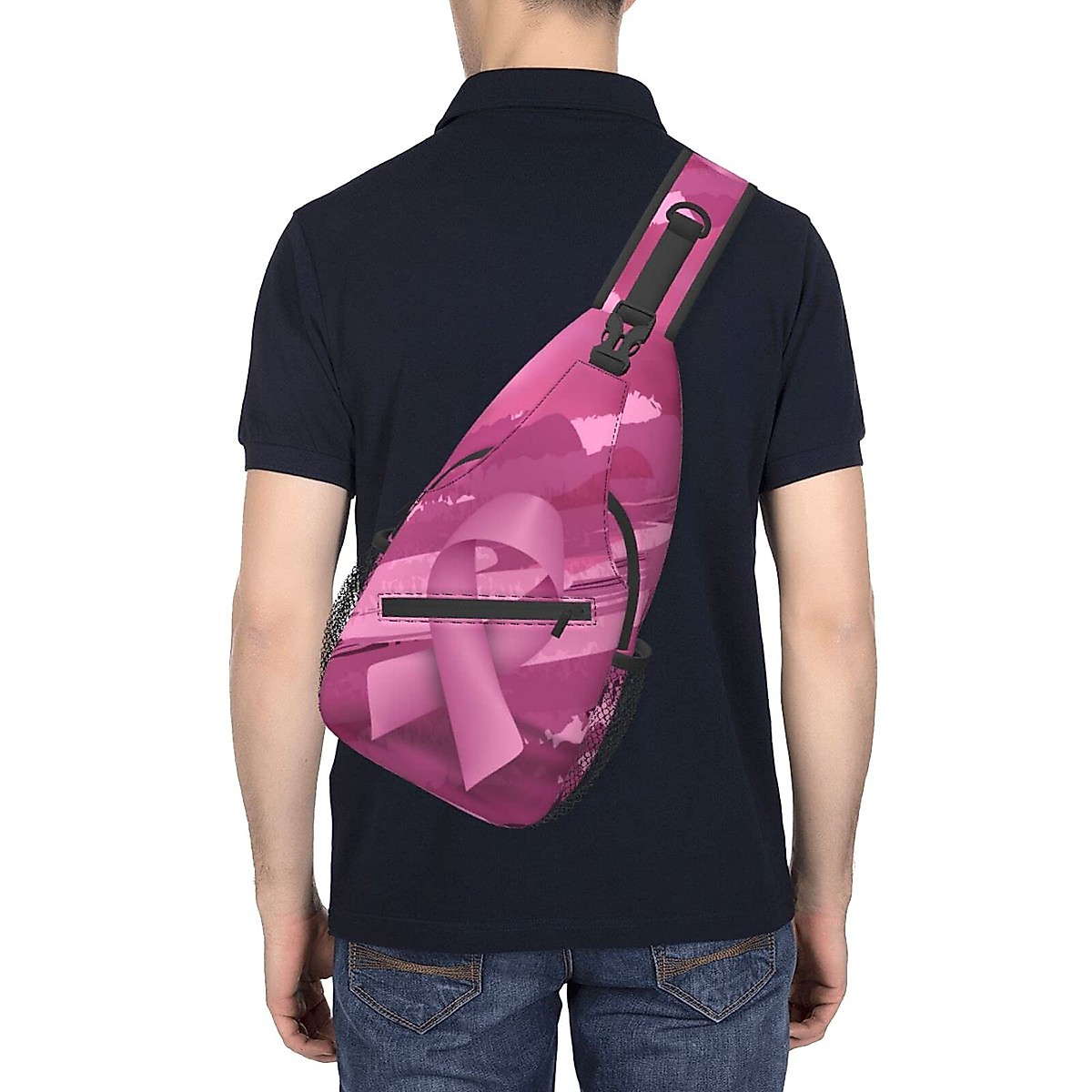 KUOAICY Breast Cancer Pink Ribbon Crossbody Bags For Women Men Chest Shoulde Hiking Travel Accessories Daypacks, One Size