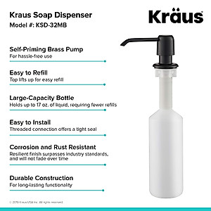 KRAUS Kitchen Soap and Lotion Dispenser in Matte Black, KSD-32MB