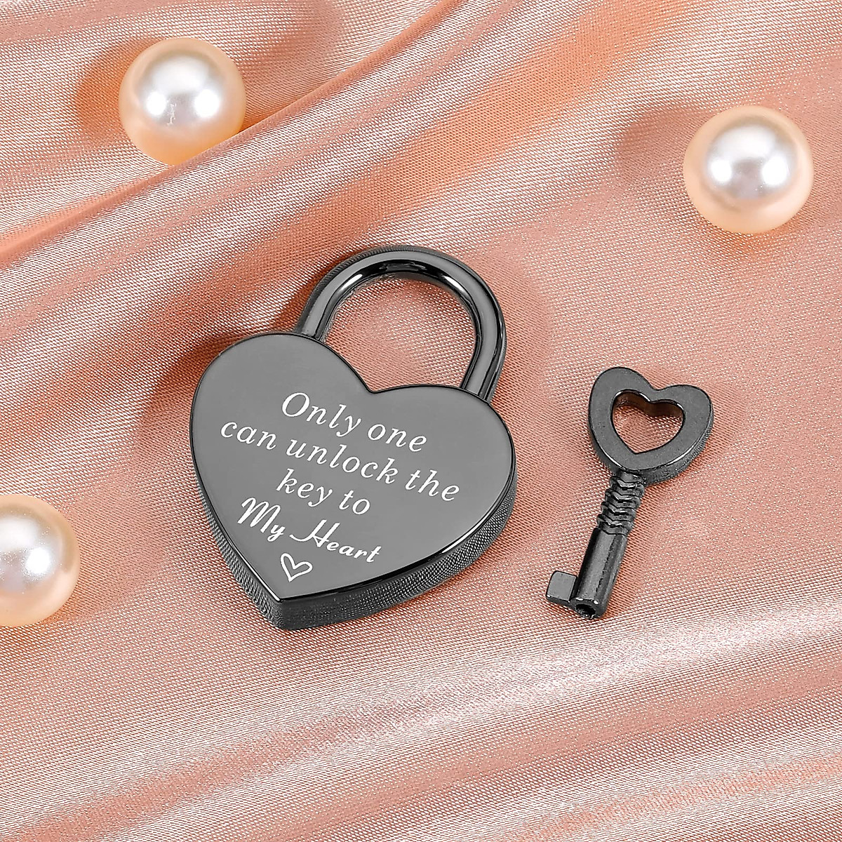 Trikalika Love Lock Key Lock Heart Shaped Keepsake for Couples, Black, 30mm x 25mm