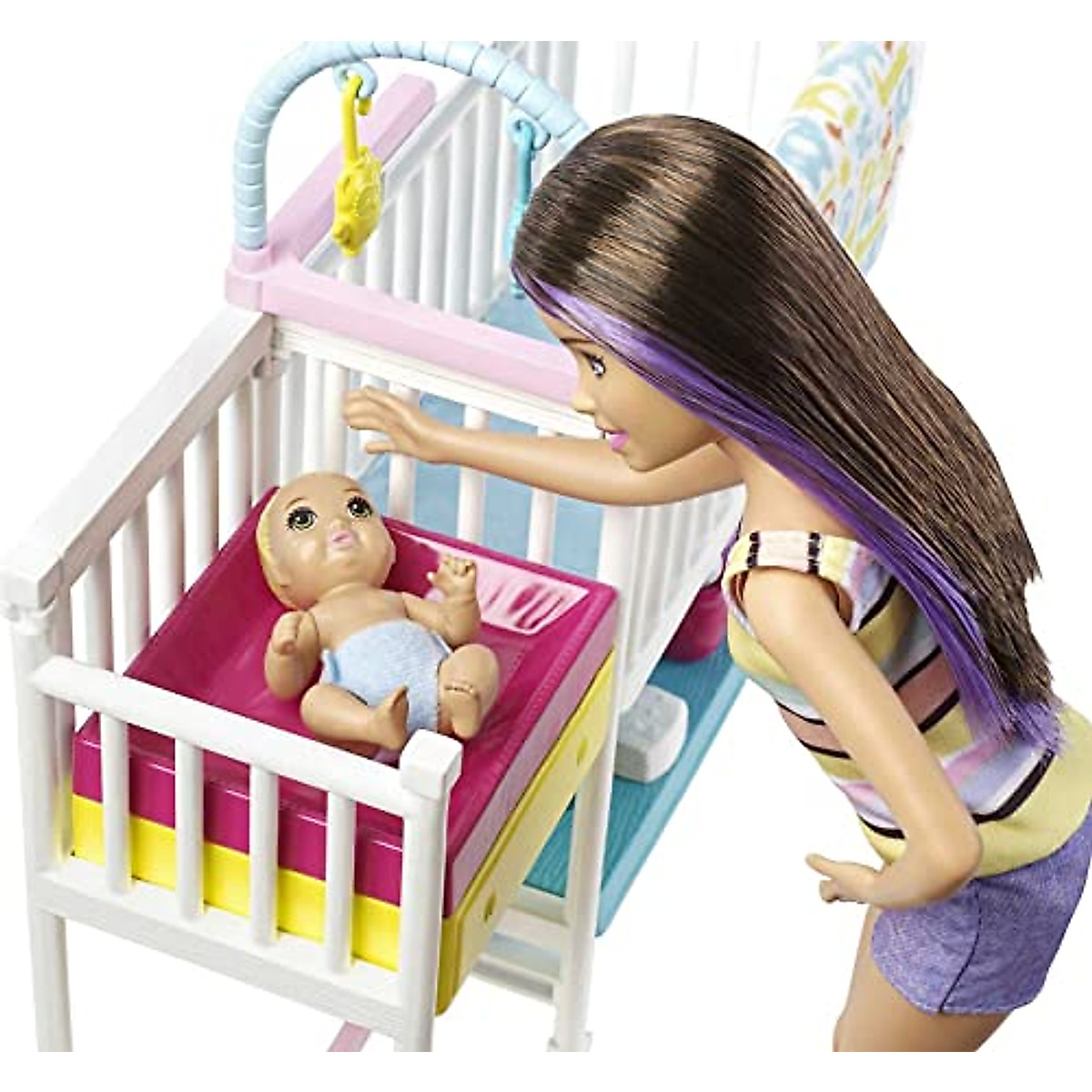 Barbie Skipper Babysitters Inc Dolls & Playset, Nap 'N Nurture Nursery, Skipper Doll, Baby Doll, Crib & 10+ Accessories, Working Bouncer