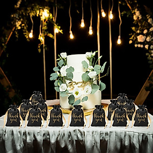 Sieral 50 Pcs Thank You Satin Gift Bags 4 x 6 Inch Drawstring Jewelry Pouches Candy for Wedding Party Baby Shower Favor Thanksgiving Christmas Holiday (Black), 1.0 Count