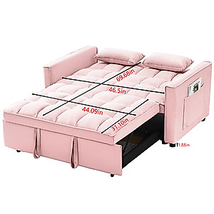 3 in 1 Convertible Velvet Loveseat Futon Couch Bed for Small Spaces - Pull Out Sofa Bed, Adjustable Backrest, Lumbar Pillows (Pink)