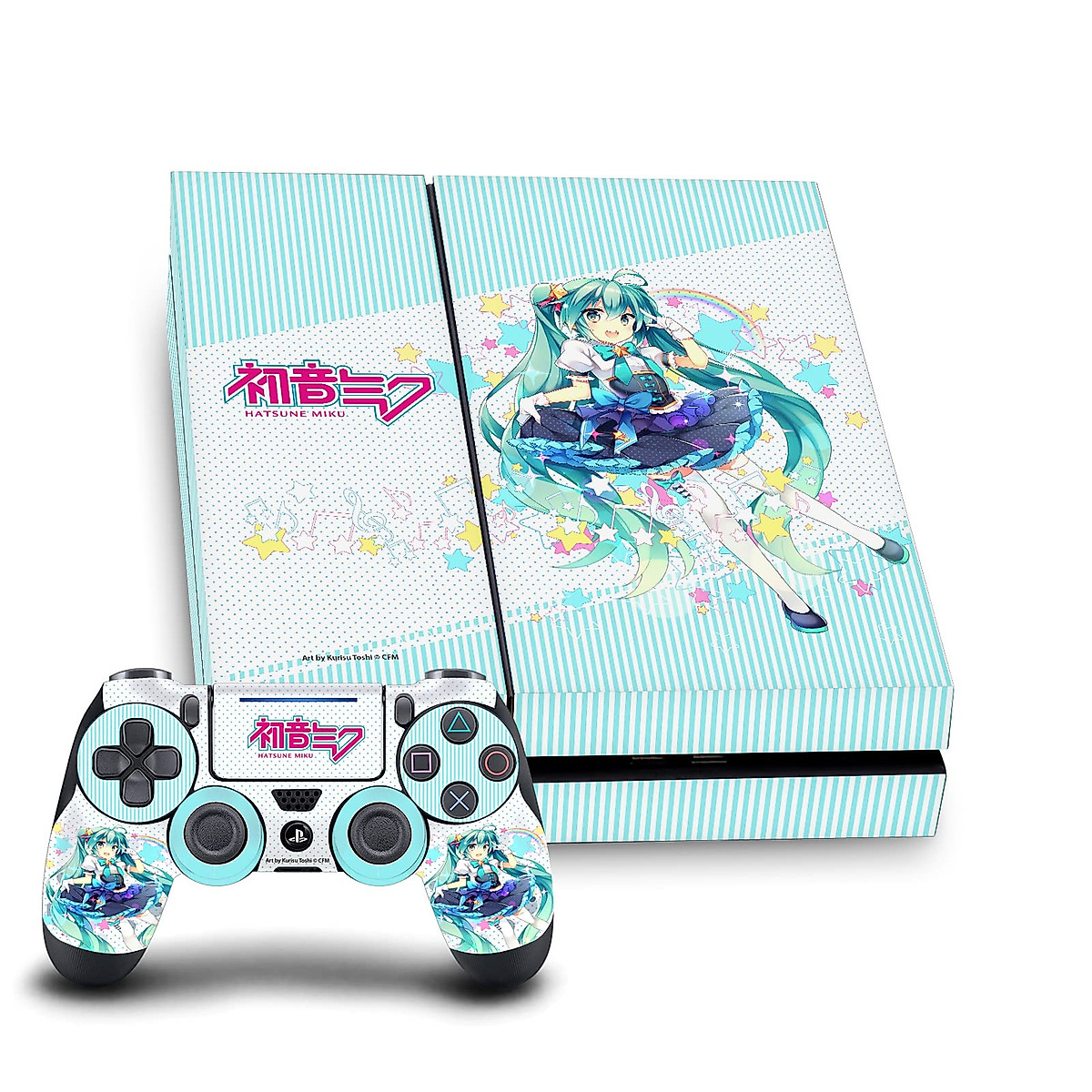 Head Case Designs Officially Licensed Hatsune Miku Stars And Rainbow Graphics Vinyl Sticker Gaming Skin Decal Cover Compatible With Sony PlayStation 4 PS4 Console and DualShock 4 Controller Bundle