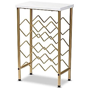 BOWERY HILL Gold Finished Metal Wine Rack with Faux Marble Tabletop