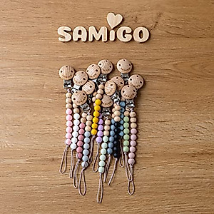 SAMiGO Pacifier Clips for Baby Girls Pacifier Holders Silicone Paci Binky Clips - 2 Pack