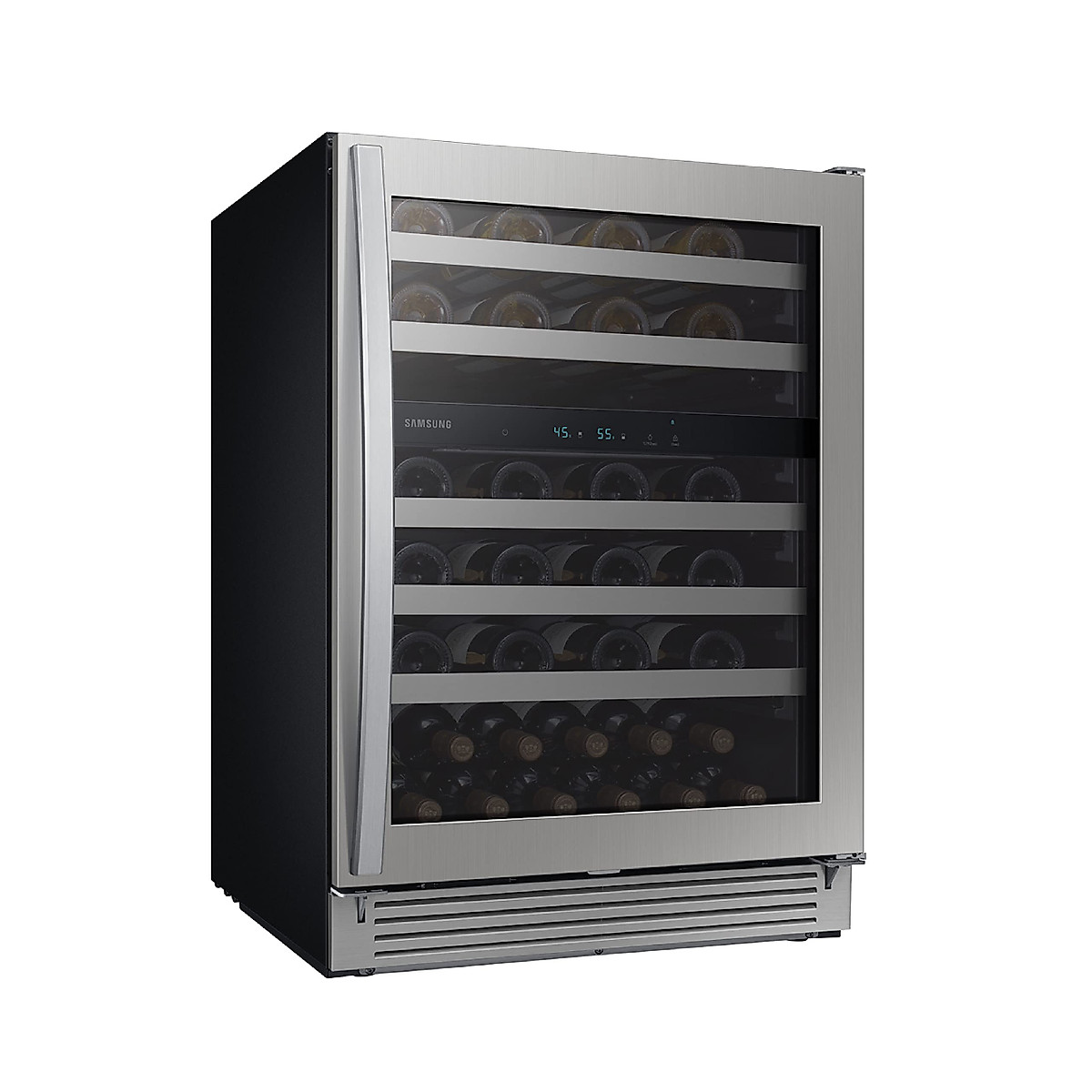 SAMSUNG 34-Inch Wine Cooler Refrigerator, 51 Bottle Capacity, Freestanding, Under Cabinet Fridge w/ Dual Temperature Zones, LED Lighting, Fingerprint Resistant, RW51TS338SR/AA, Stainless Steel