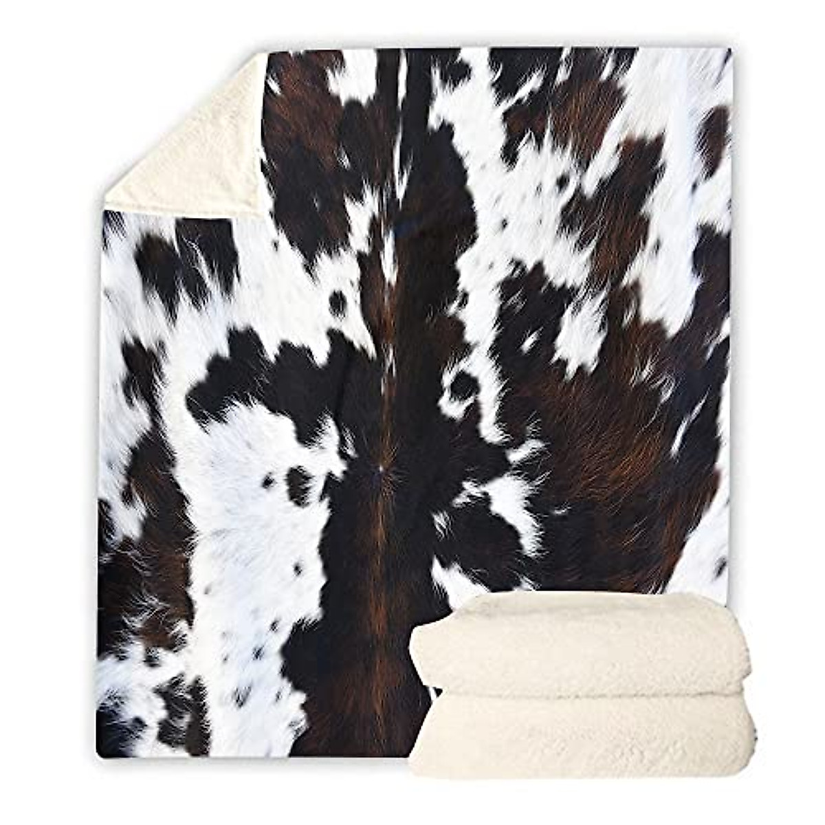 Black White Cow Skin Pattern Print Blanket Soft Sherpa Farm Animal Design Throw Blankets for Couch Farm Animal Cow Blanket Fluffy Blanket Travel Blanket Cute 60x80 Inch