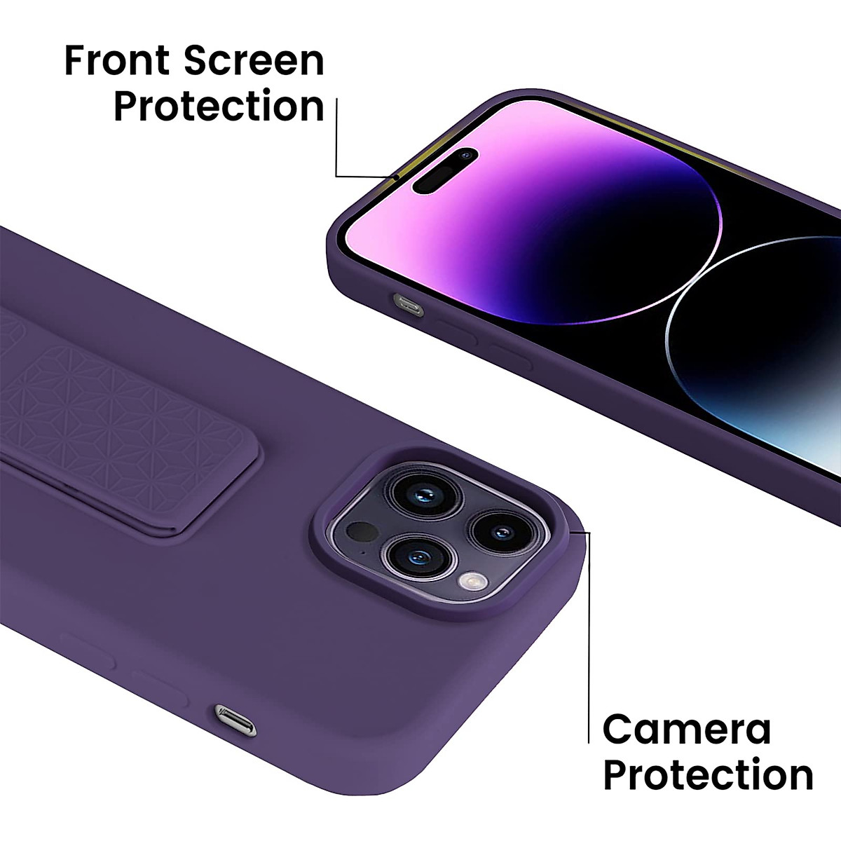LAUDTEC Silicone Kickstand Case Compatible with iPhone 14 Pro Max, Flexible Soft Liquid Silicone Stand Case for iPhone 14 Pro Max (Deep Purple)