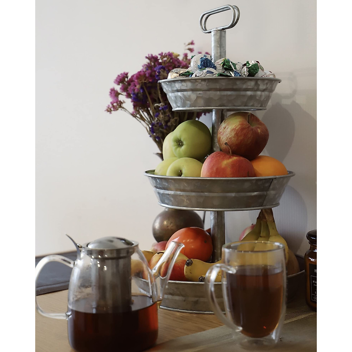 3 Tiered Serving – Galvanized Metal Tray – Balanced Structure – Multipurpose Decorative Tray by Sheff Store (3 Tier)