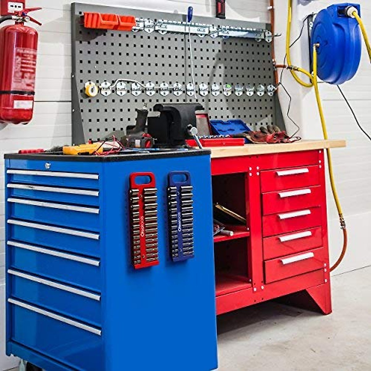 Magnetic Portable Socket Organizer Tray | 1/4-inch Drive | Red | for Deep & Shallow Sockets | Holds sockets up to 5/8" or 14 mm | Professional Quality Tool Organizer | by Olsa Tools
