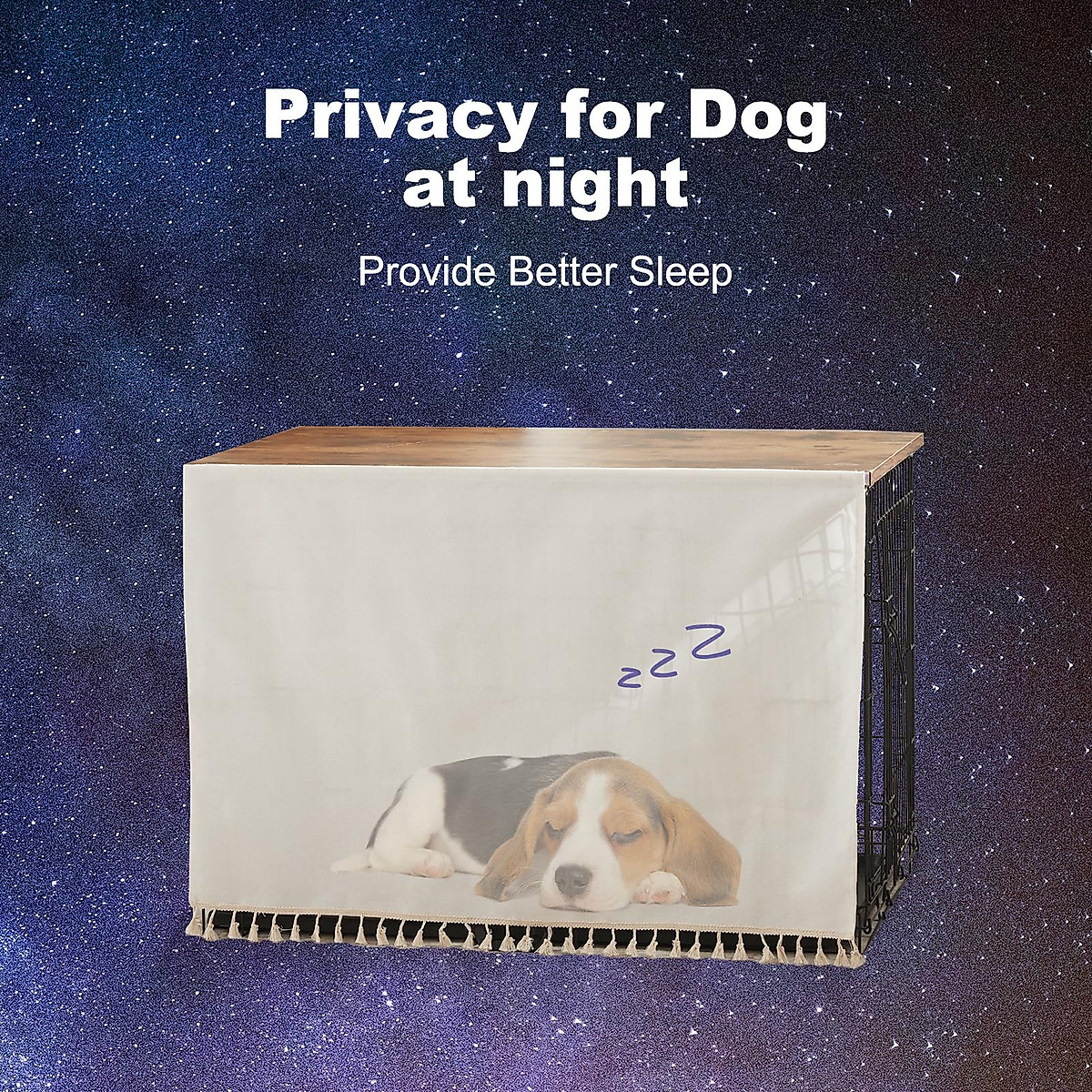 VIE DE AMAN Dog Crate Topper Wood for 48 42 36 24 inch Cages, Dog Crate Table Topper with Tassel Curtain, Rustic Style Dog Kennel Topper, Rustic Brown(Dog Crate Not Include)