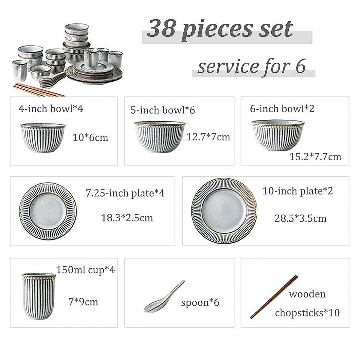 GagalU Dinner Set,38-Piece Ceramic Dinnerware Sets Retro Glaze Porcelain Plates Bowls and Cups Service for 6 People
