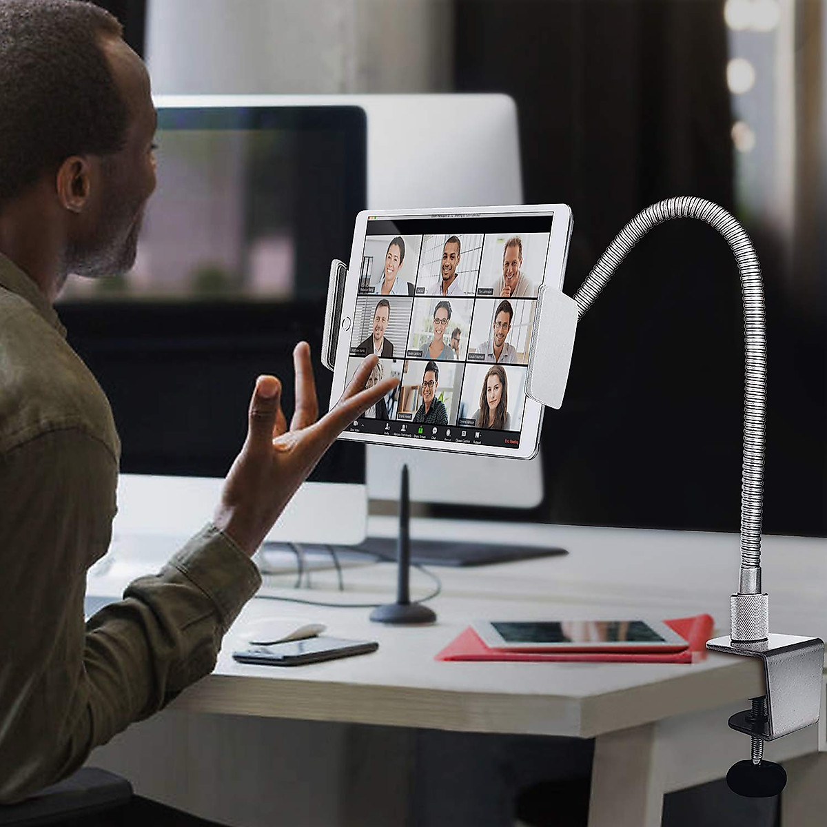 AboveTEK Gooseneck Tablet Holder, Aluminum iPad Stand Flexible Long Arm iPad Desk Mount for Bed Kitchen Office, Heavy Duty Tablet Mount Stand Compatible with iPad iPhone 6-13Pro, Fits for 3.5" - 11"