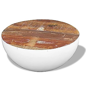 SLGSDMJ Vintage Coffee Table Two Piece Bowl Shaped Coffee Table Set Round Wooden Tabletop Side End Table for Living Room Solid Reclaimed Wood