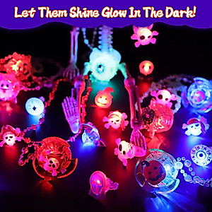 AMENON 60 Pcs Halloween Party Favors for Kids, 10 Styles Rotating Light Up Necklaces & 50 LED Flash Rings Halloween Toys Gifts Ghost Glow in The Dark Party Supplies Halloween Treat Goodie Bag Fillers