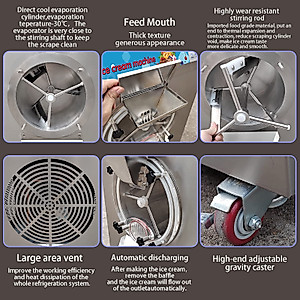 Mvckyi Commercial 40L/H Hard Ice Cream Machine, Fast Cooling Ice Cream Sorbet Making Machine, Stainless Steel Gelato Maker Machine Italian Gelato Batch Freezer for Restaurant Kitchen Equipment