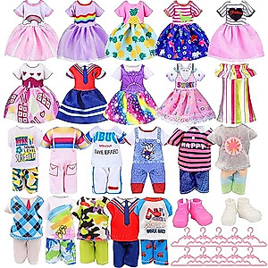 ENOCHT 22 PCS 5.3 Inch - 6 Inch Chelsea Doll Clothes and Accessories Include 5 Tops, 5 Pants for Boy Dolls, 5 Dresses for Girl Dolls and 2 Shoes, 10 Outfits Hangers
