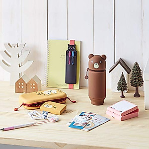 LIHIT LAB Kawaii Japanese Panda Large Stand Up Pencil Case For School Office College, Cute School Supplies, Animal Pen Holder Pencil Pouch Holder Girls, Artist Pencil Case, Panda (A7714-6)