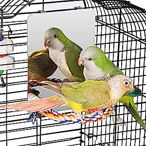 Tylu 6.6 Inch Bird Mirror for Cage Accessories with Rope Perch, Bird Swing Toys Perches for Conures Parakeet Parrot Cockatoo Cockatiel Lovebirds Finch Canaries