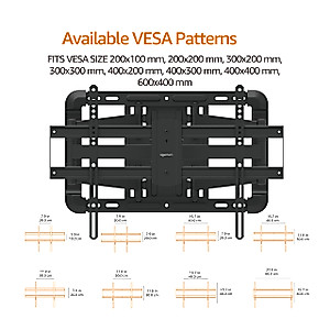 Amazon Basics Heavy Duty Extension Dual Arm, Full Motion Articulating TV Mount for 37" to 80" TVs up to 132 lbs, Fits LED LCD OLED Flat Curved Screens, Black