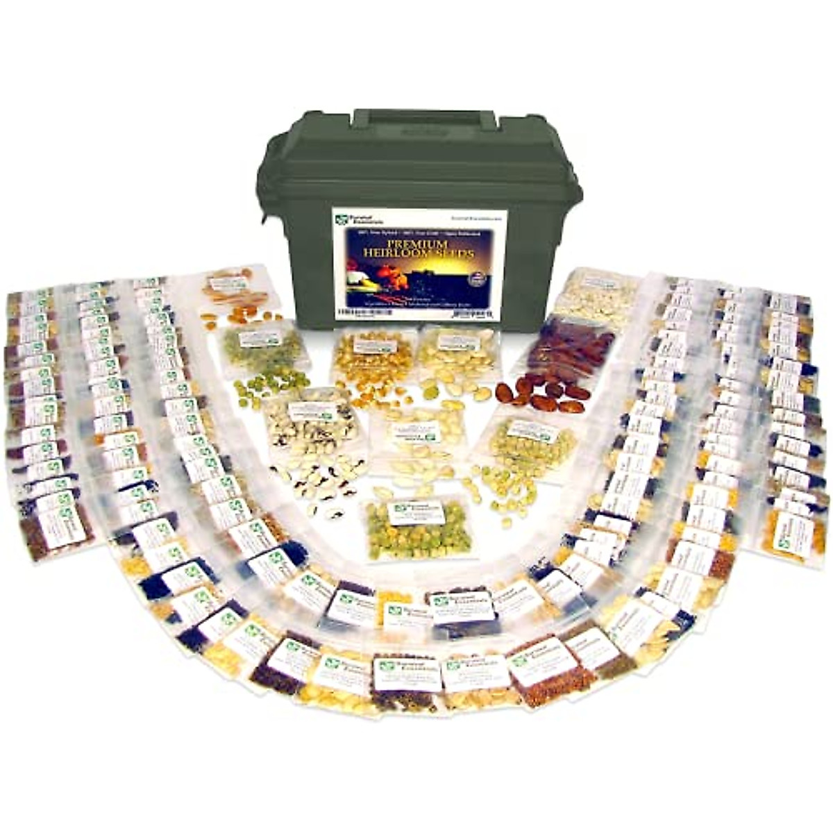 Survival Essentials Ultimate Heirloom Seed Vault, 144 Variety Packed in Superior Ammo Can, Over 23k Seeds for Planting Vegetables and Fruits, for Survival and Emergency Supply, Non-GMO