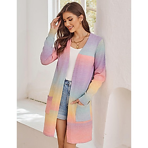 GRACE KARIN Womens Folklore Cardigan Color Block Sweaters(M,Gradient Yellow)